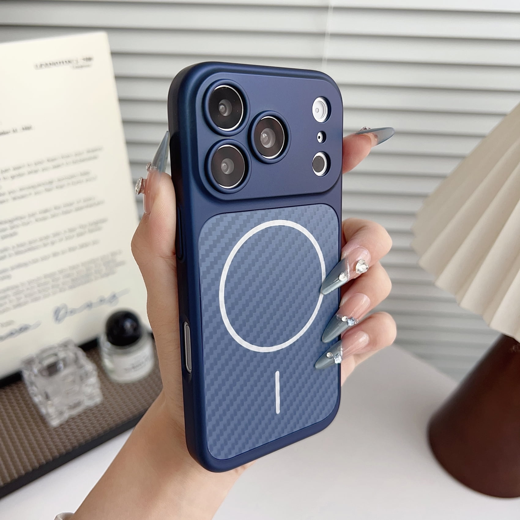 Case for iPhone 14, Compatible with MagSafe, Carbon Fiber Texture Back ...