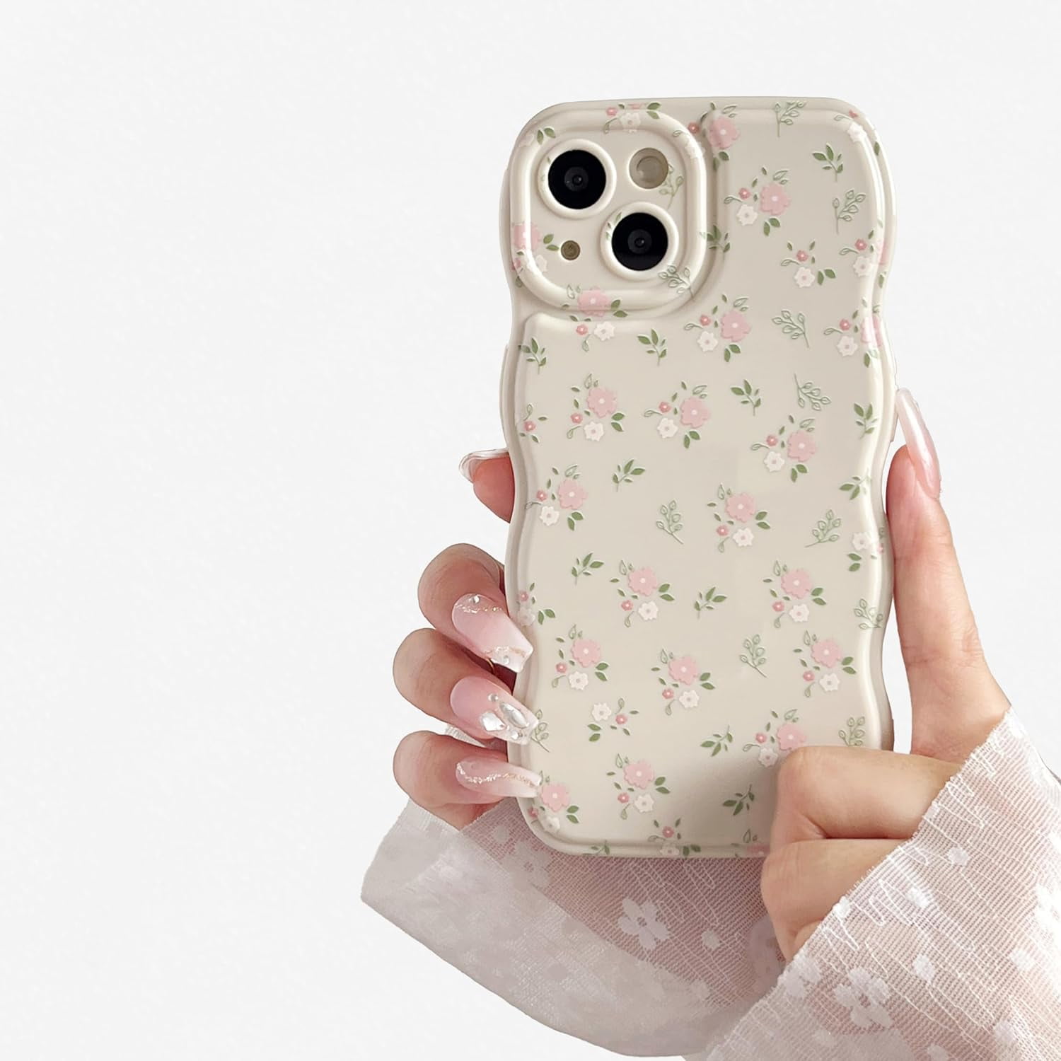Case for iPhone 14,Cute Flower Floral Pattern Wave Design Curly Wavy ...