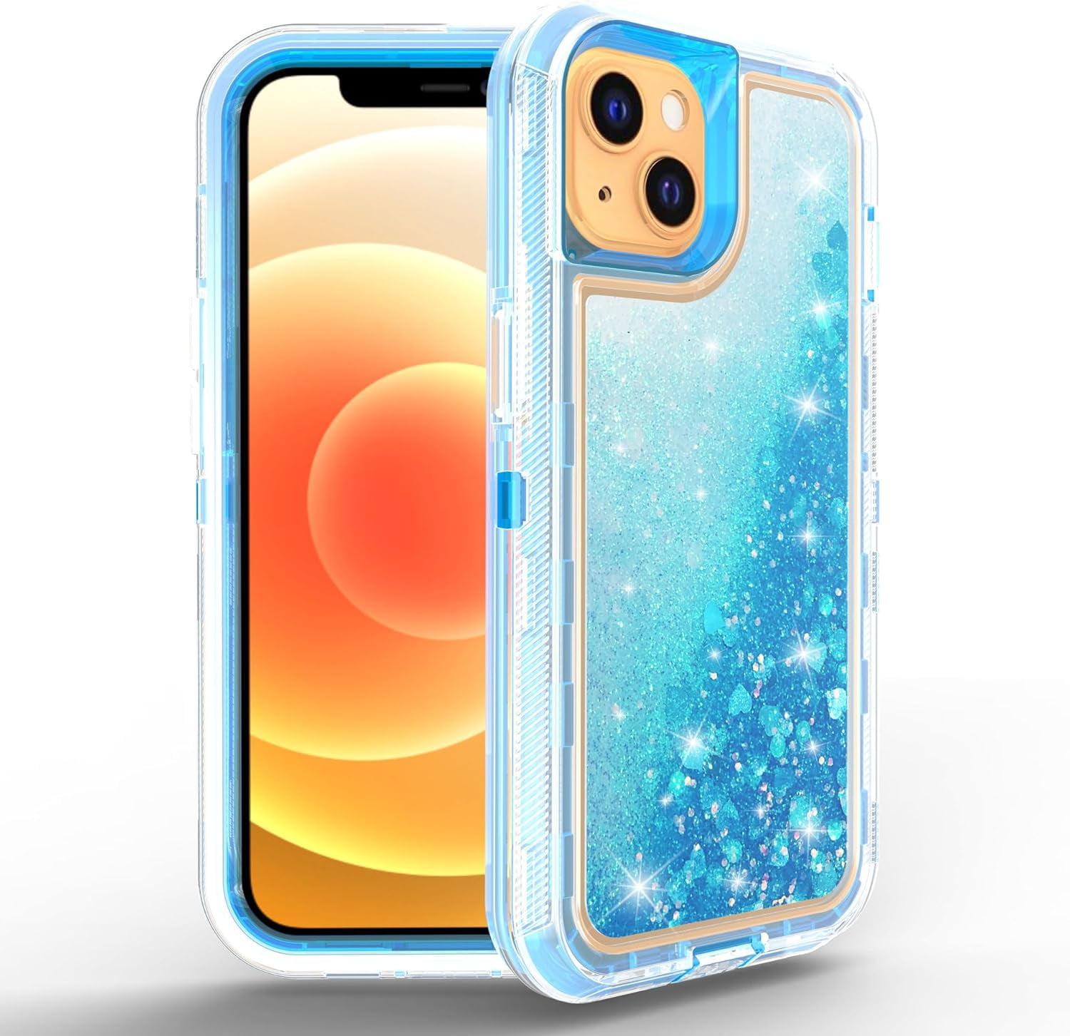 Case for iPhone 14,Military Grade 3 in 1 Hybrid Glitter Liquid ...