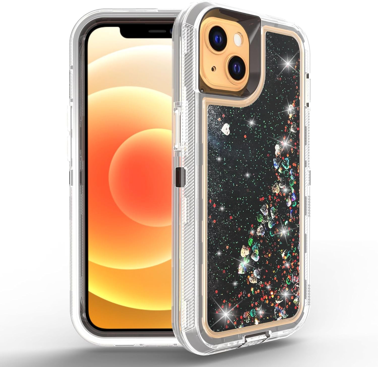 Case for iPhone 14,Military Grade 3 in 1 Hybrid Glitter Liquid ...