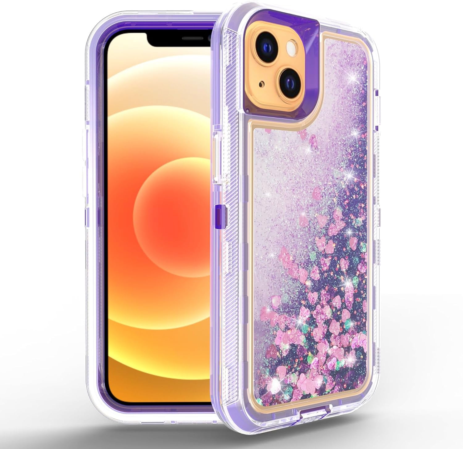 Case for iPhone 14,Military Grade 3 in 1 Hybrid Glitter Liquid ...