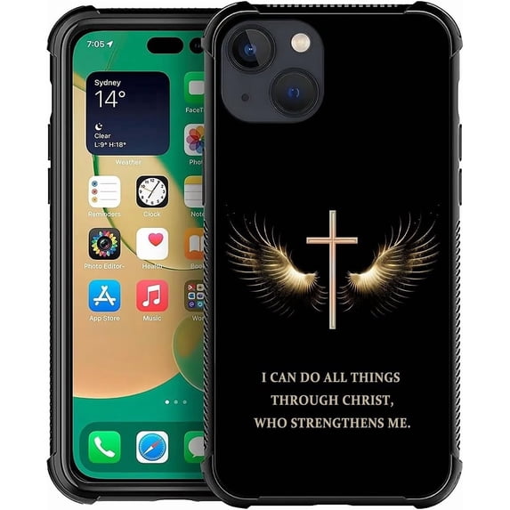 Case for iPhone 14 Plus W Bible Cross Wing Pattern Design Case for ...