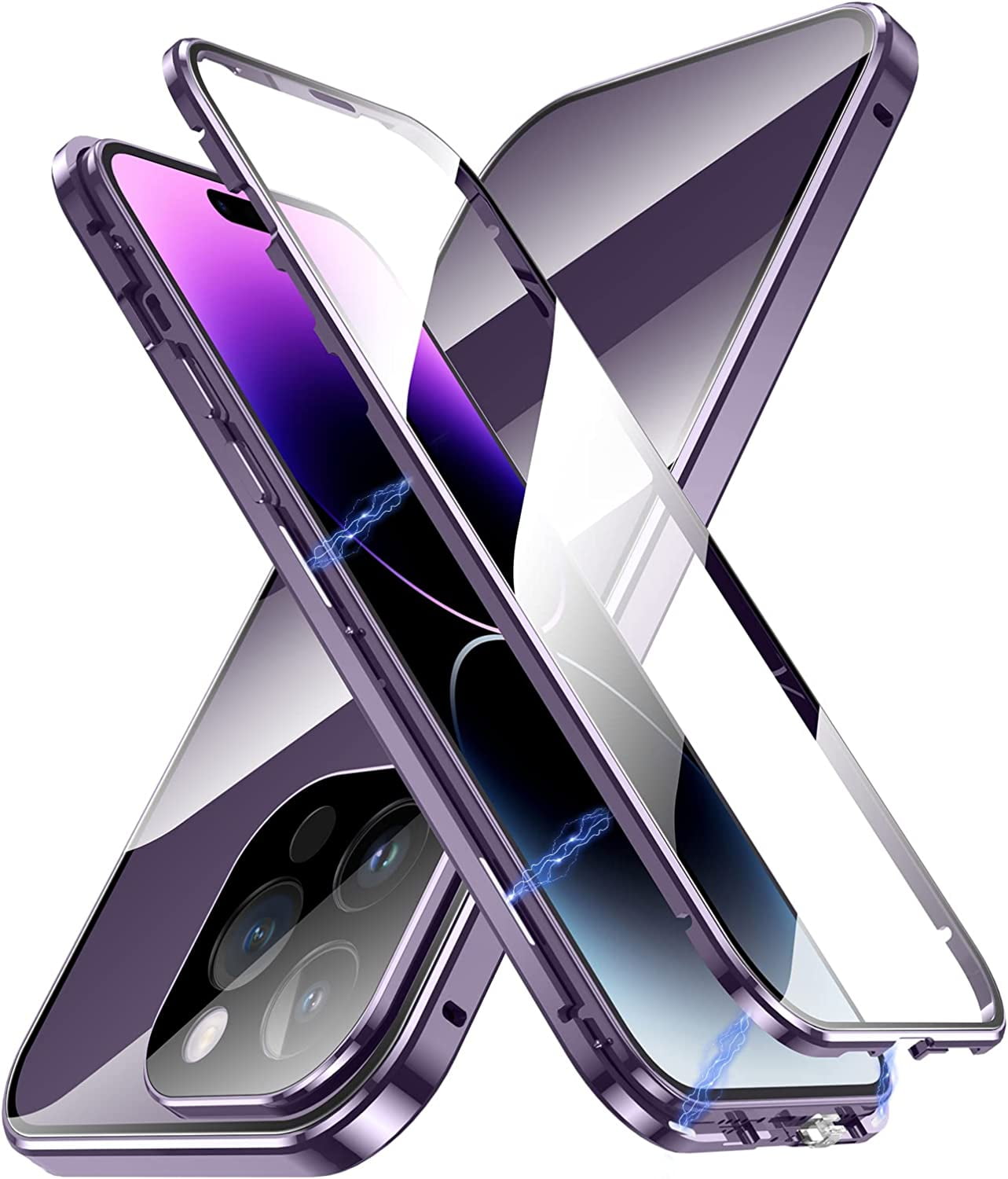 Case for iPhone 14 Pro Max, 360 Degree Front and Back Clear Tempered Glass Full Body Protection ...