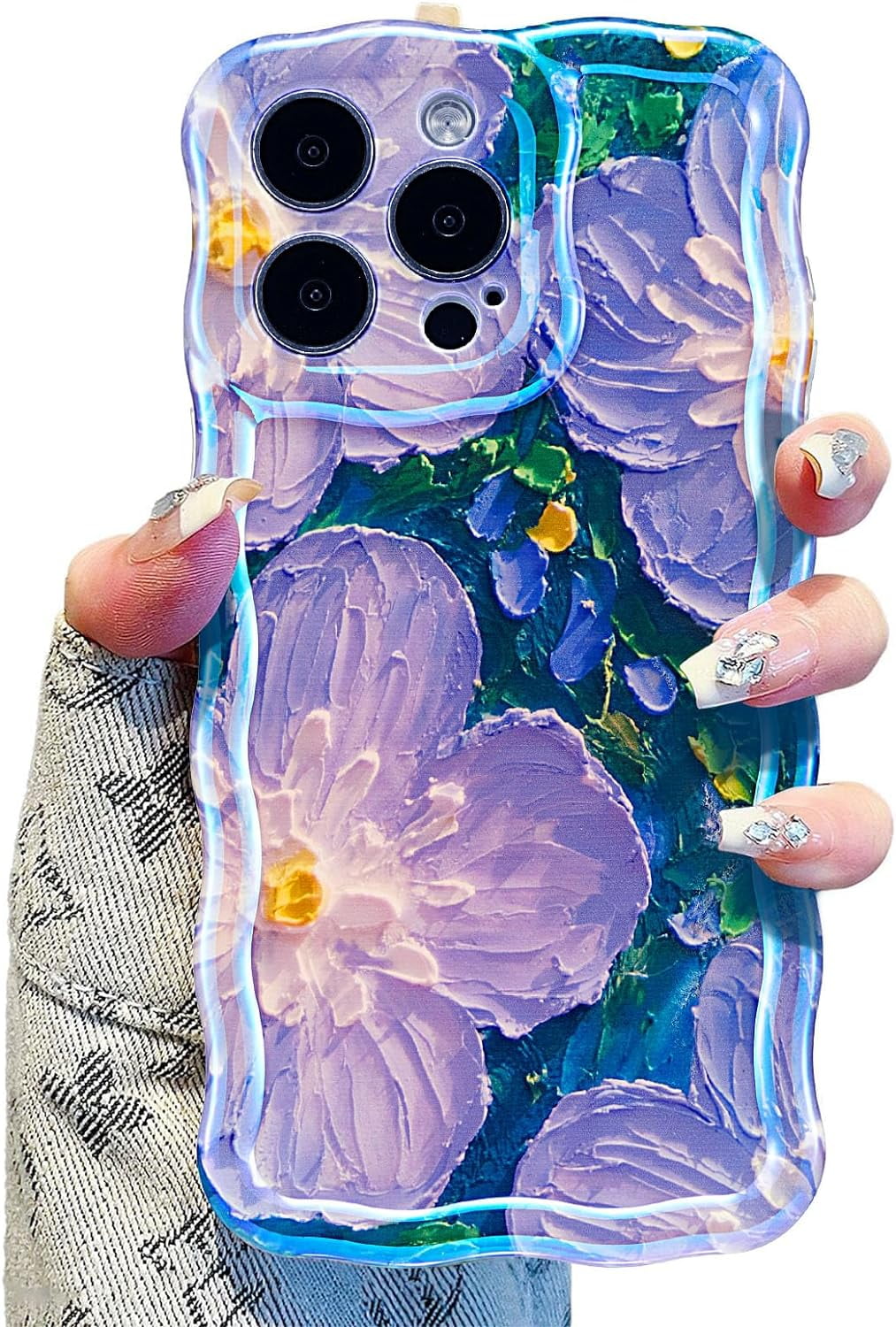 Case for iPhone 14 Pro Max 6.7 inch, Colorful Retro Oil Painting Flower Case Pretty Glossy ...