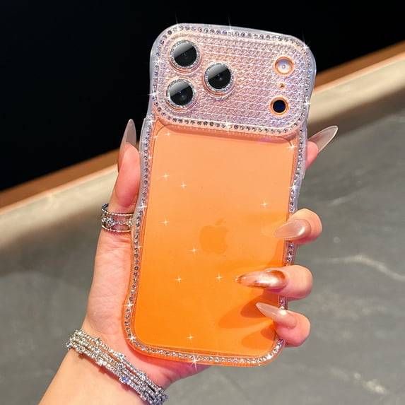 Case for iPhone 14 Pro Max, Fashion Diamond Glitter Wavy Frame Lens ...