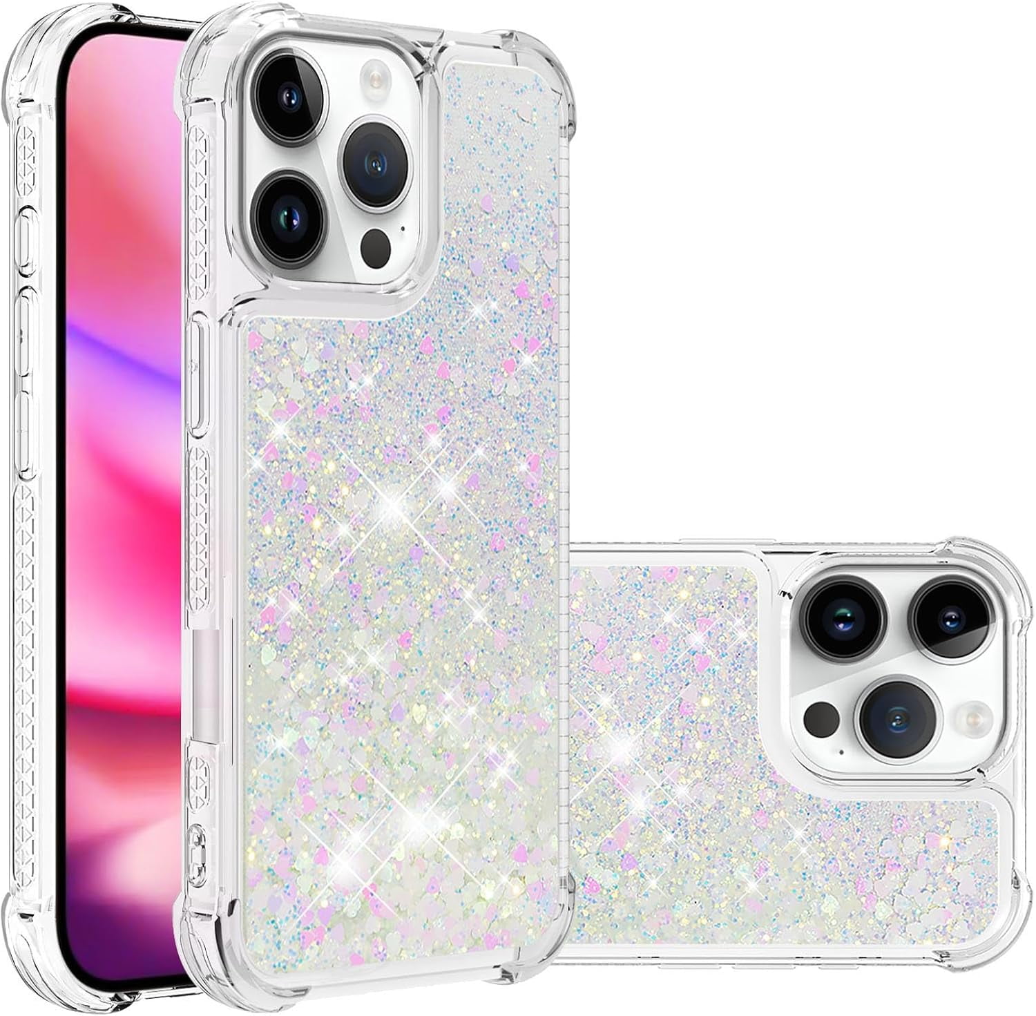 Case for iPhone 14 Pro Max,Flowing Bling Liquid Hearts Sparkle Moving ...
