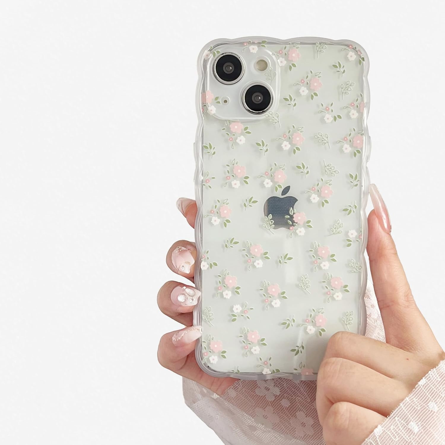 Case for iPhone 14,Transparent Clear Cute Flower Floral Pattern Wave ...