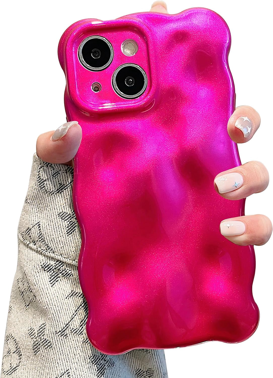 Case for iPhone 15 6.1 inch, Cute Solid Color Curly Wave Shape ...