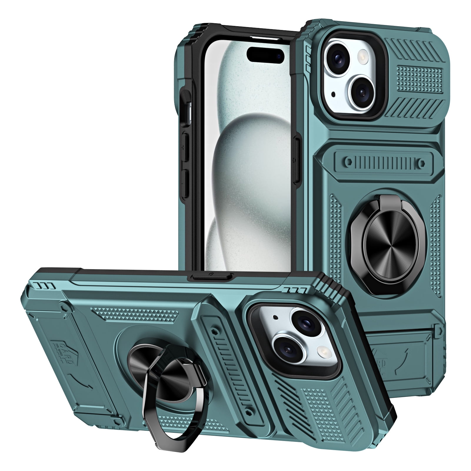 Case for iPhone 15 Cover with Magnetic Kickstand Ring, Car Holder Hard ...