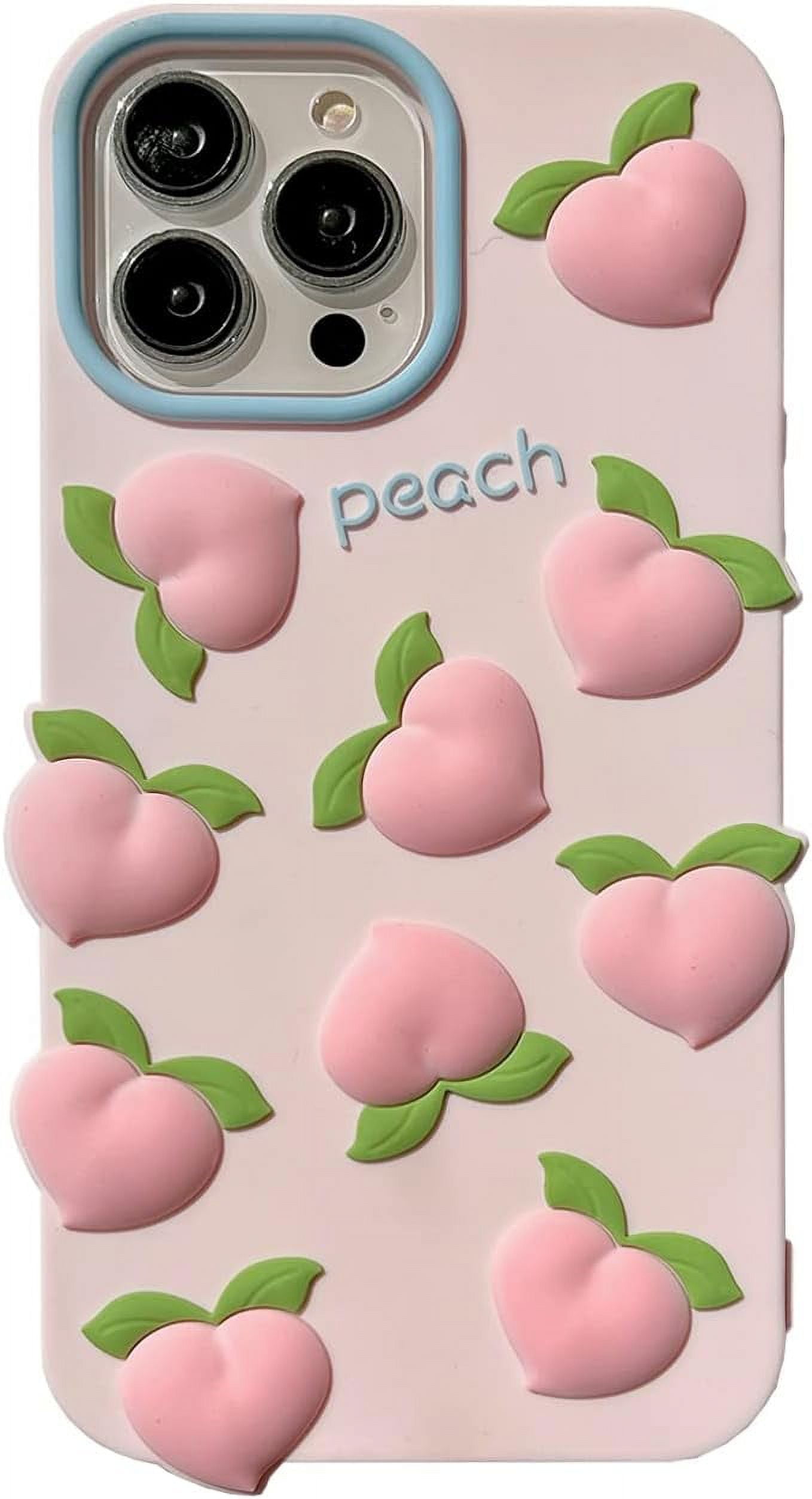 Case for iPhone 15,Cute 3D Kawaii Phone Cases Funny Peach Pink Cartoon Cover with Keychain Soft ...