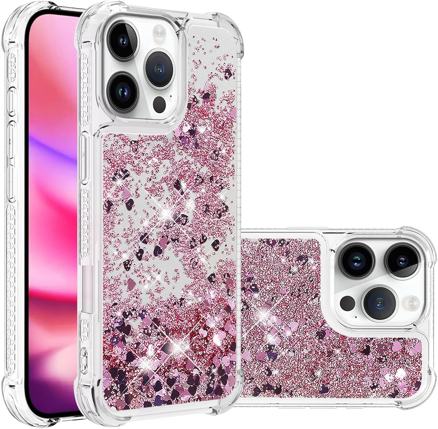 Case for iPhone 15,Flowing Bling Liquid Hearts Sparkle Moving Glitter ...