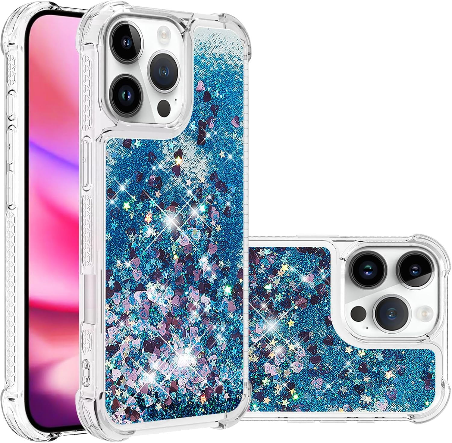 Case for iPhone 15,Flowing Bling Liquid Hearts Sparkle Moving Glitter ...