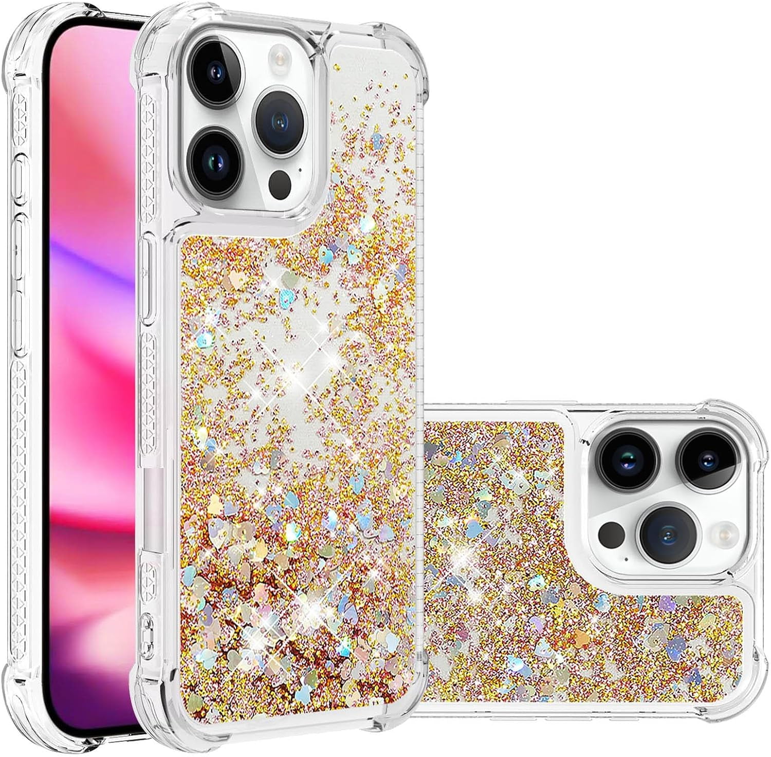 Case for iPhone 15,Flowing Bling Liquid Hearts Sparkle Moving Glitter ...