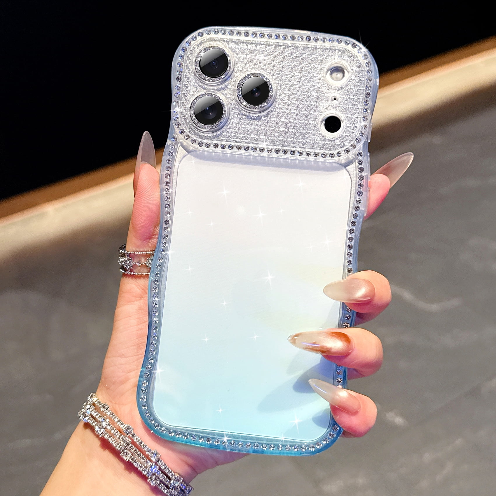 Case for iPhone 15 with Large Camera Window Design, Diamond Wavy Frame ...