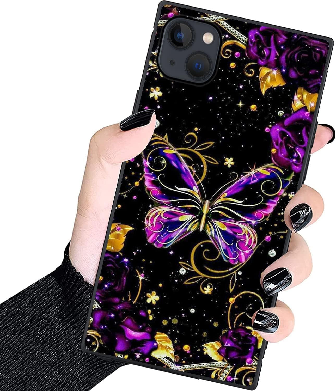 Case for iPhone 15 Max/Plus,Purple Roses Butterflies Classic Checkered ...