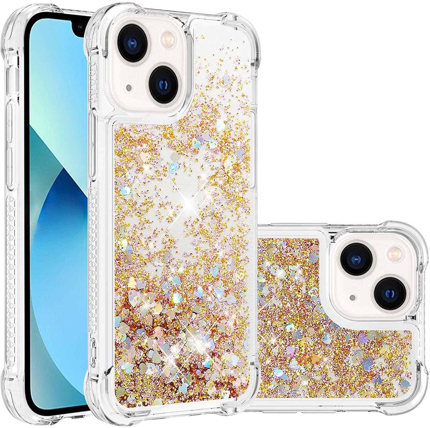 Case for iPhone 15 Plus 6.7", Bling Glitter Liquid Clear Case Floating ...