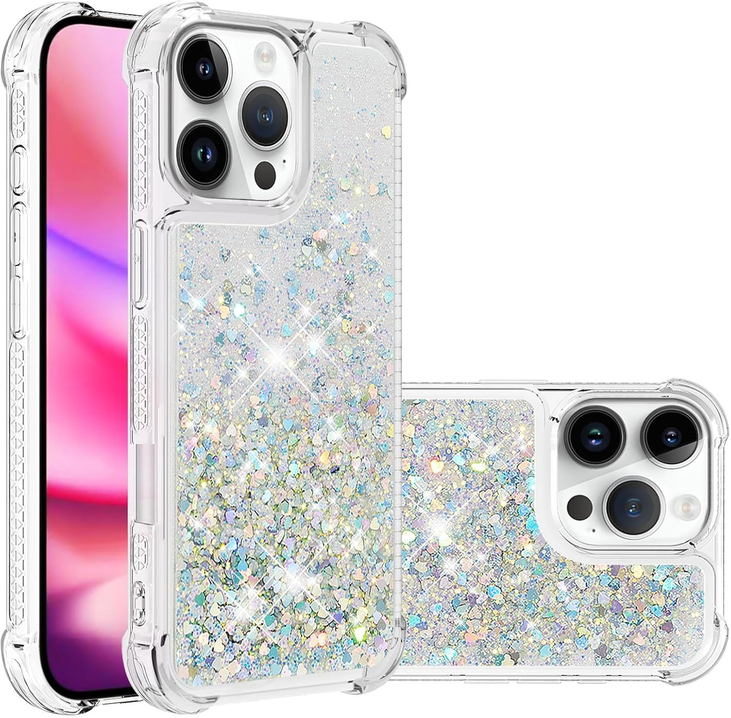 Case for iPhone 15 Plus,Flowing Bling Liquid Hearts Sparkle Moving ...