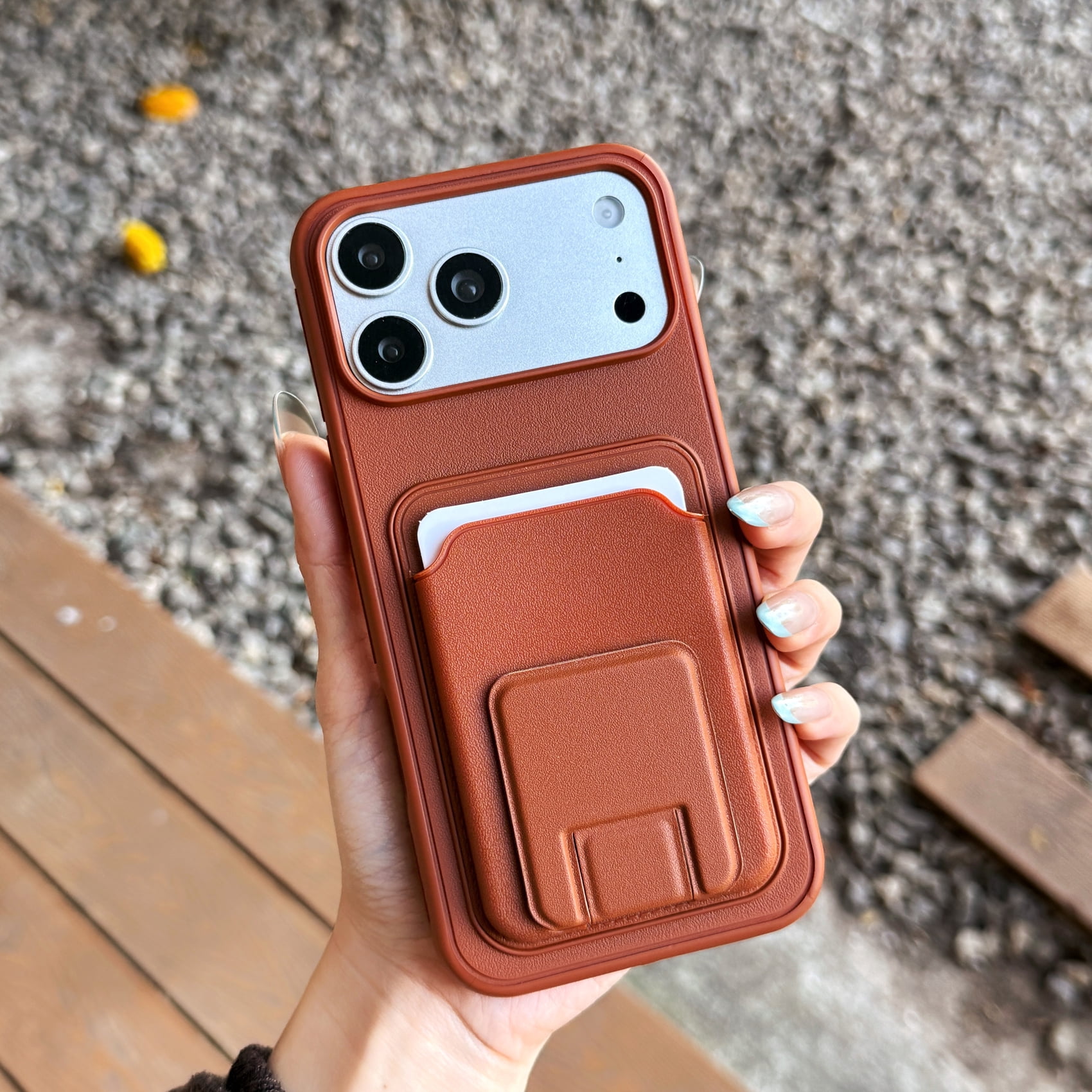 Case for iPhone 15 Pro, with Card Back & Hidden Bracket, Premium PU ...