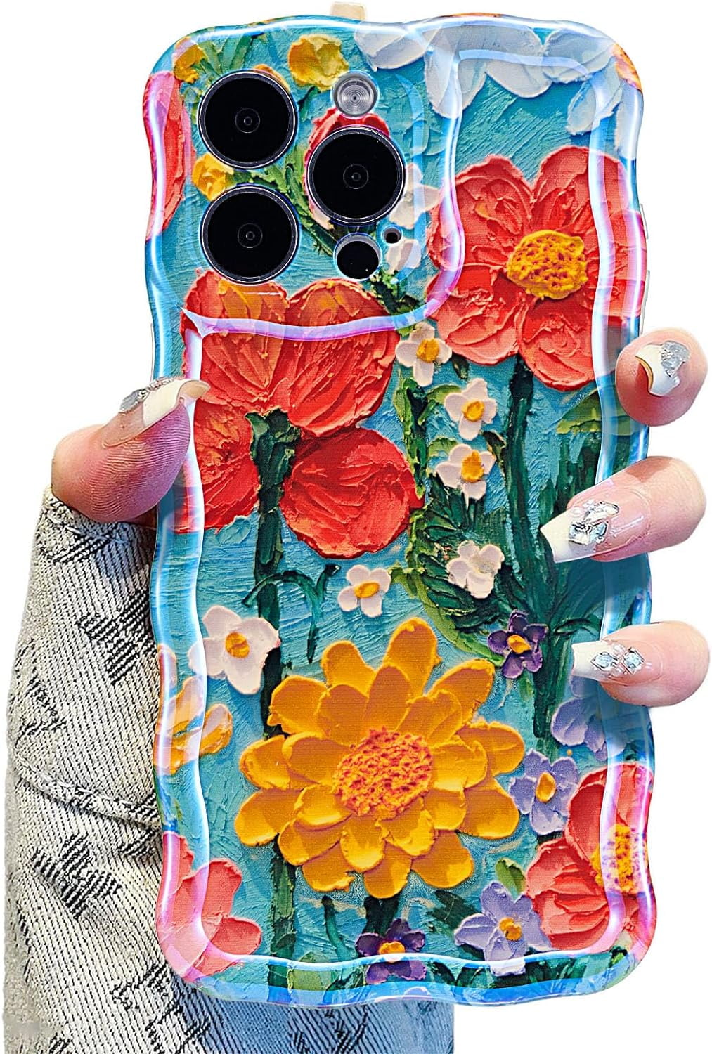 Case for iPhone 15 Pro Max 6.7 inch, Colorful Retro Oil Painting Flower ...