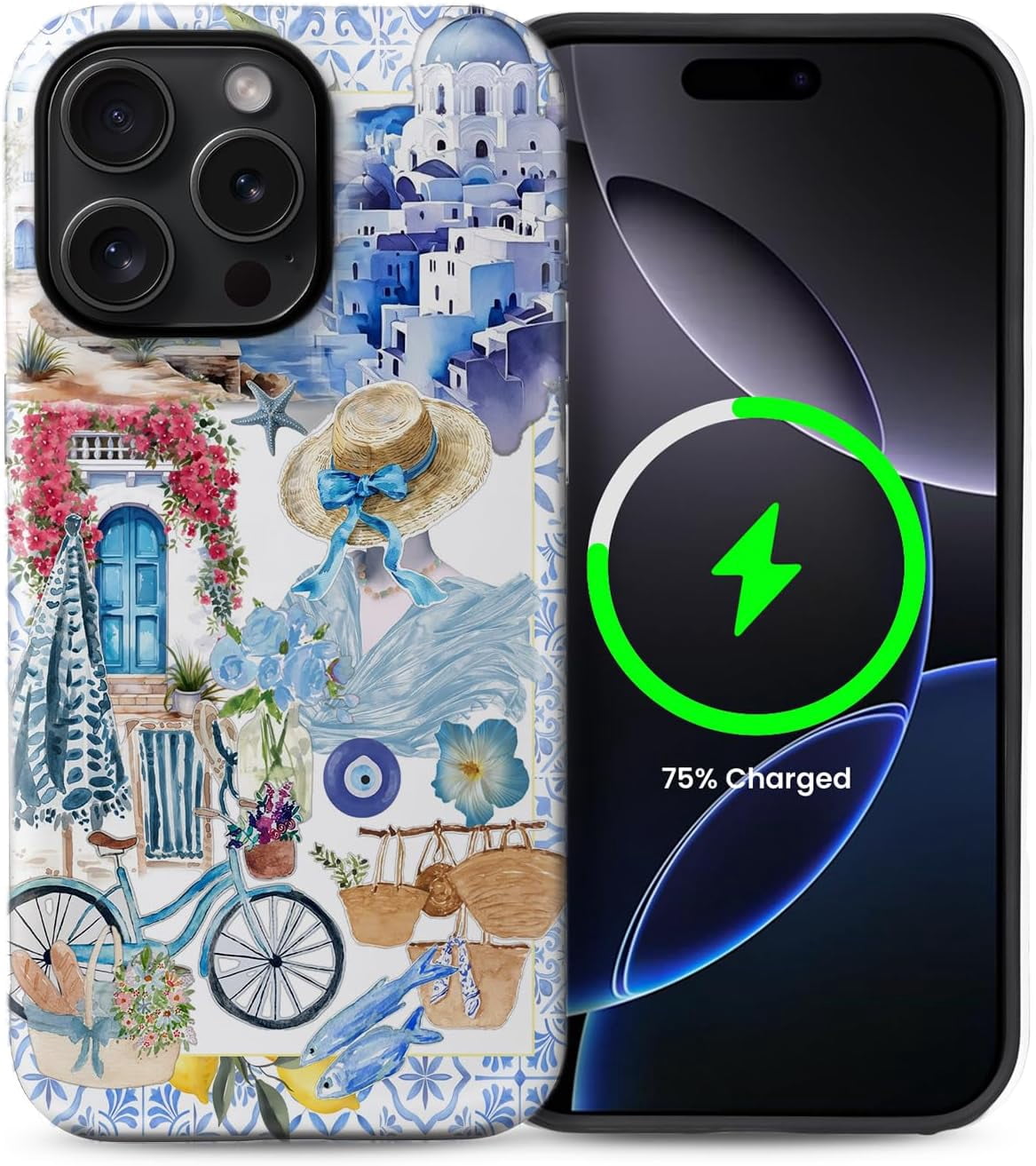 Case for iPhone 15 Pro Max,Compatible with MagSafe,Santorini Collage ...