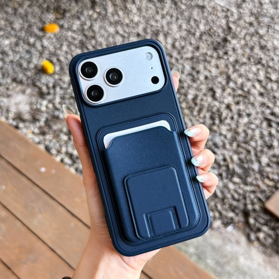 Case for iPhone 16, with Card Back & Hidden Bracket, Premium PU Leather ...