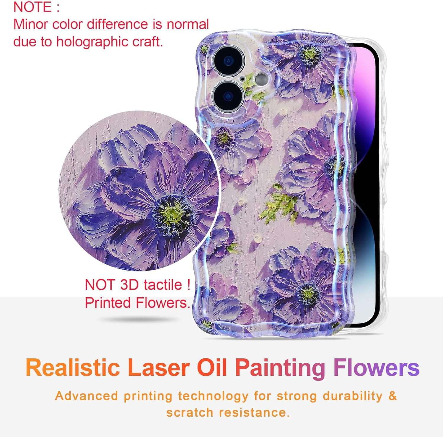 Case for iPhone 16, Colorful Retro Oil Painting Printed Flower Laser ...