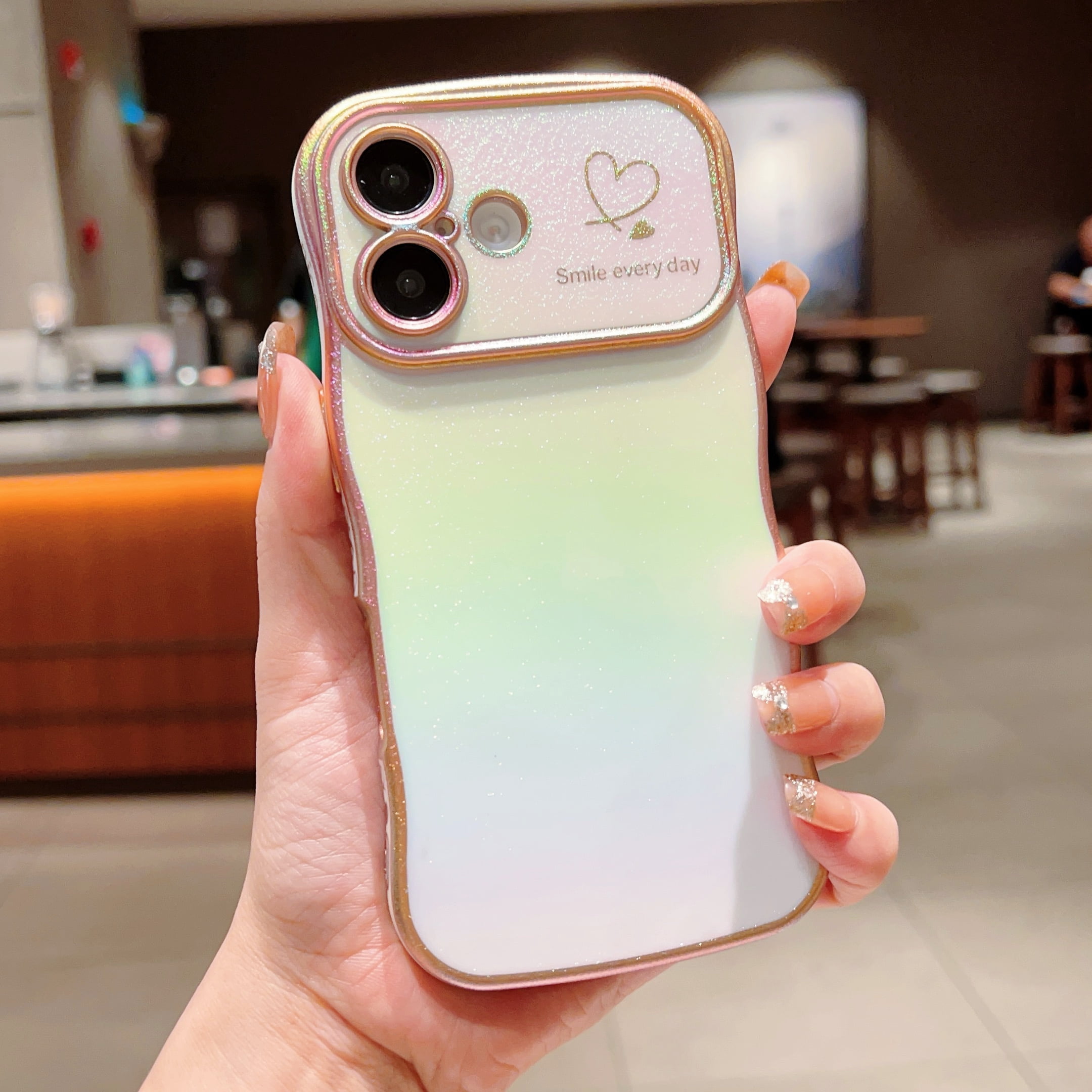 Case for iPhone 16, Curly Wave Shape Plating Frame Cute Love Heart ...