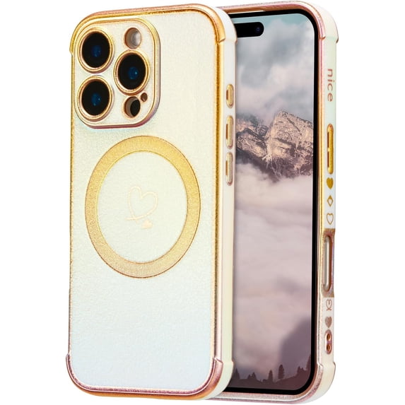 Case for iPhone 16 Pro Case 6.3", Cute Luxruy Iridescent Case with Love ...