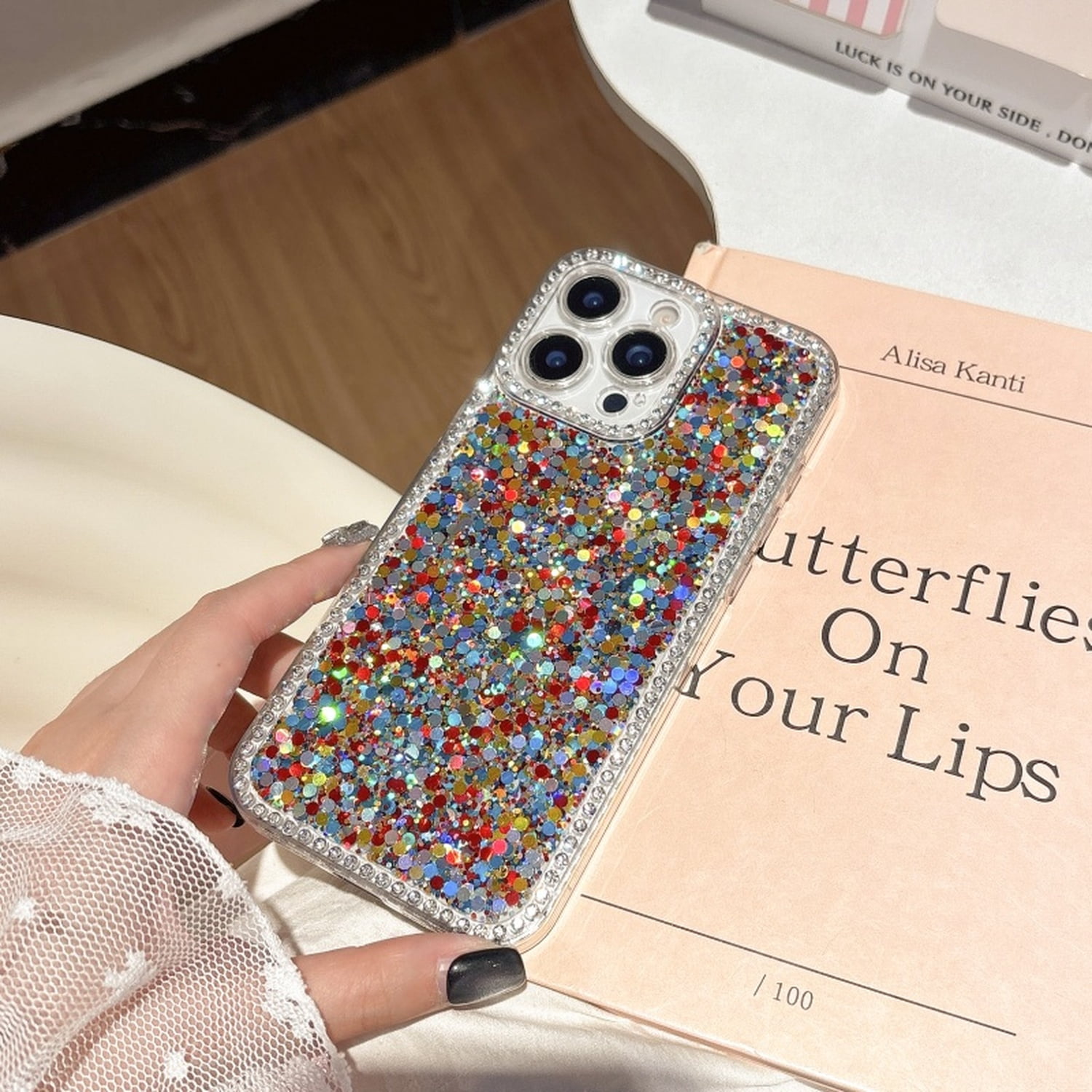 Case for iPhone 16 Pro, Glitter Diamond Rhinestone Edge Shiny Bling ...