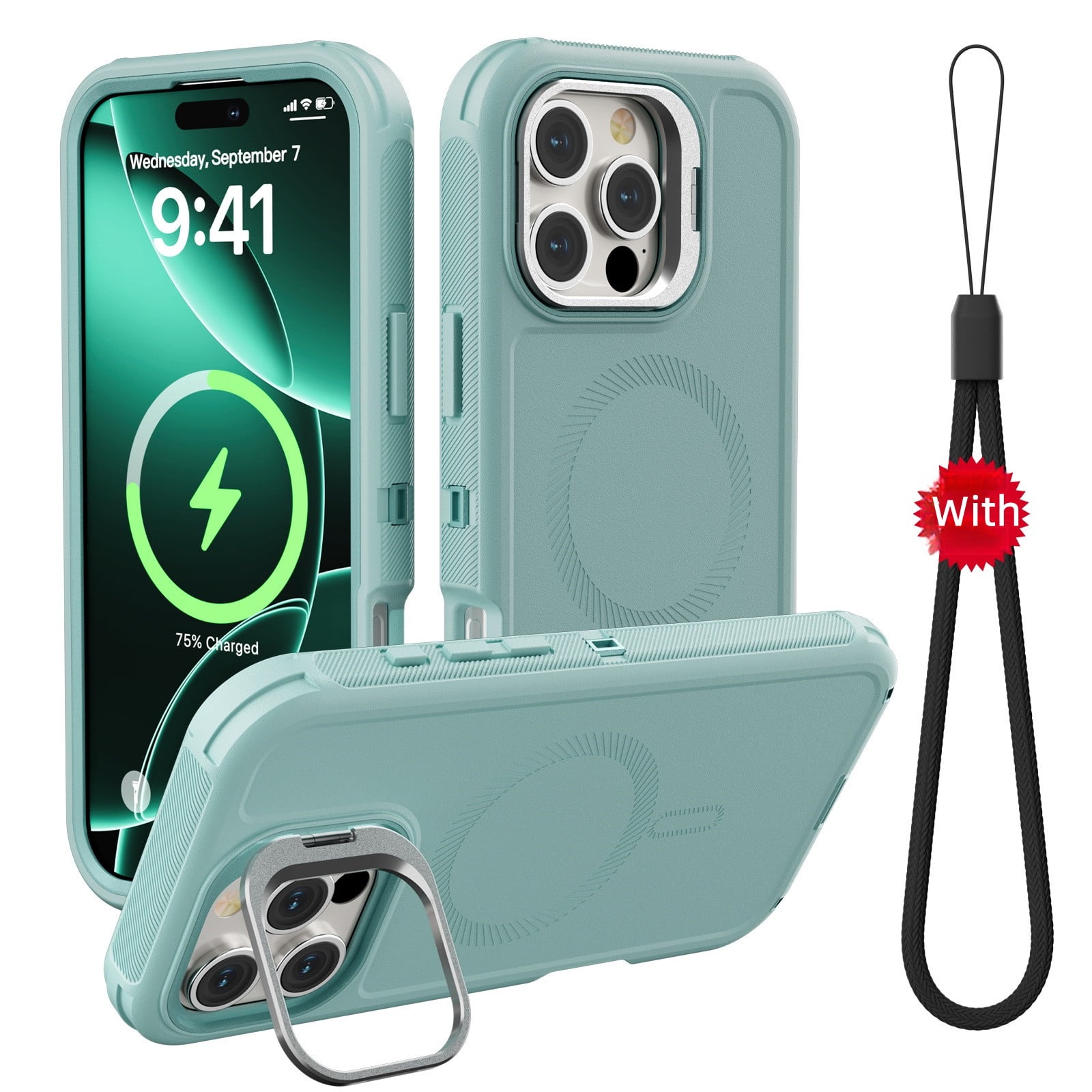 Case For iPhone 16 Pro Max 6.9 inch, Shockproof Rugged Protection With Camera Stand and Wireless ...