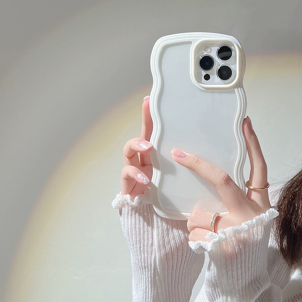 Case for iPhone 16 Pro Max, Cute Curly Wave Frame Clear Case for Girls ...