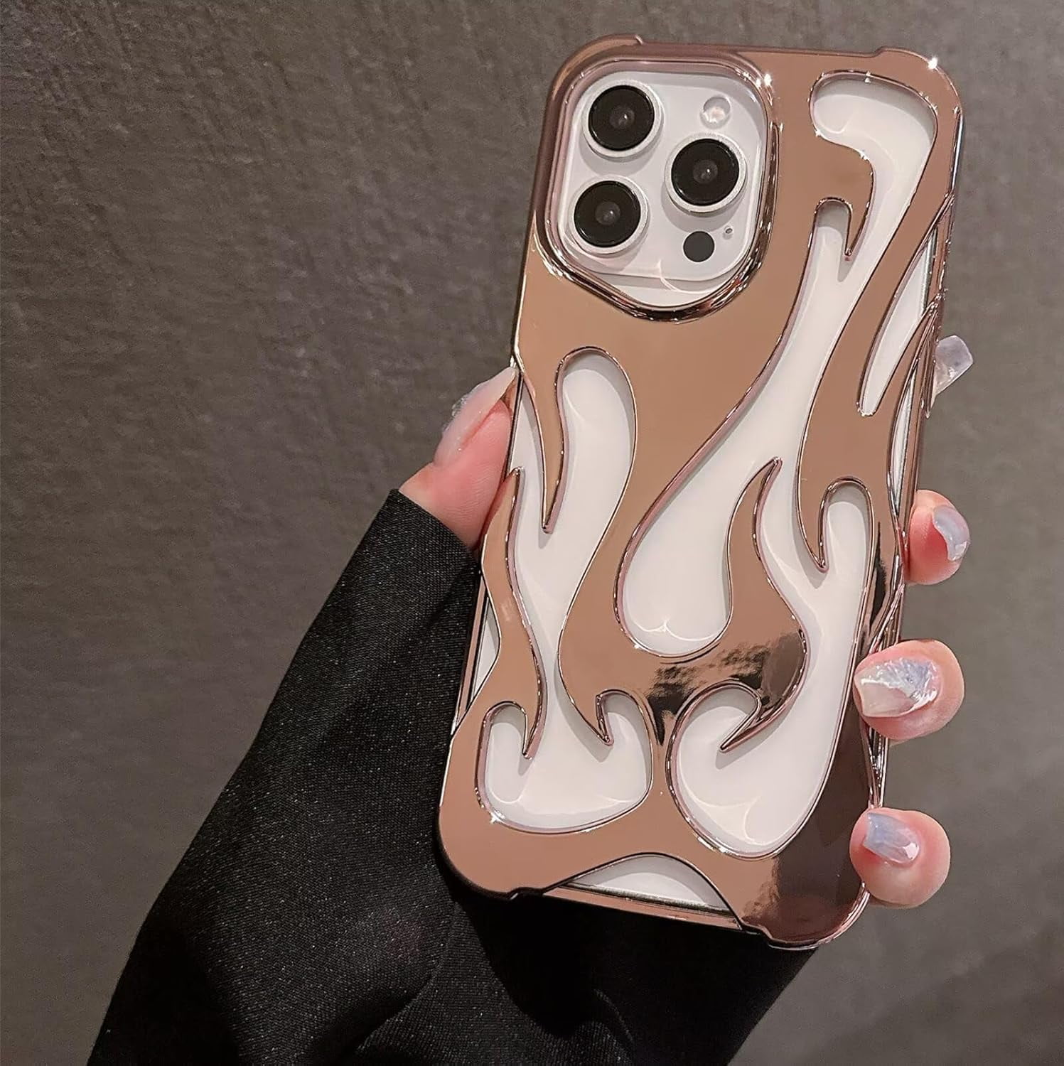 Case For iPhone 16 Pro Max,Electroplate Glossy Flame Shape Hollow Heat ...