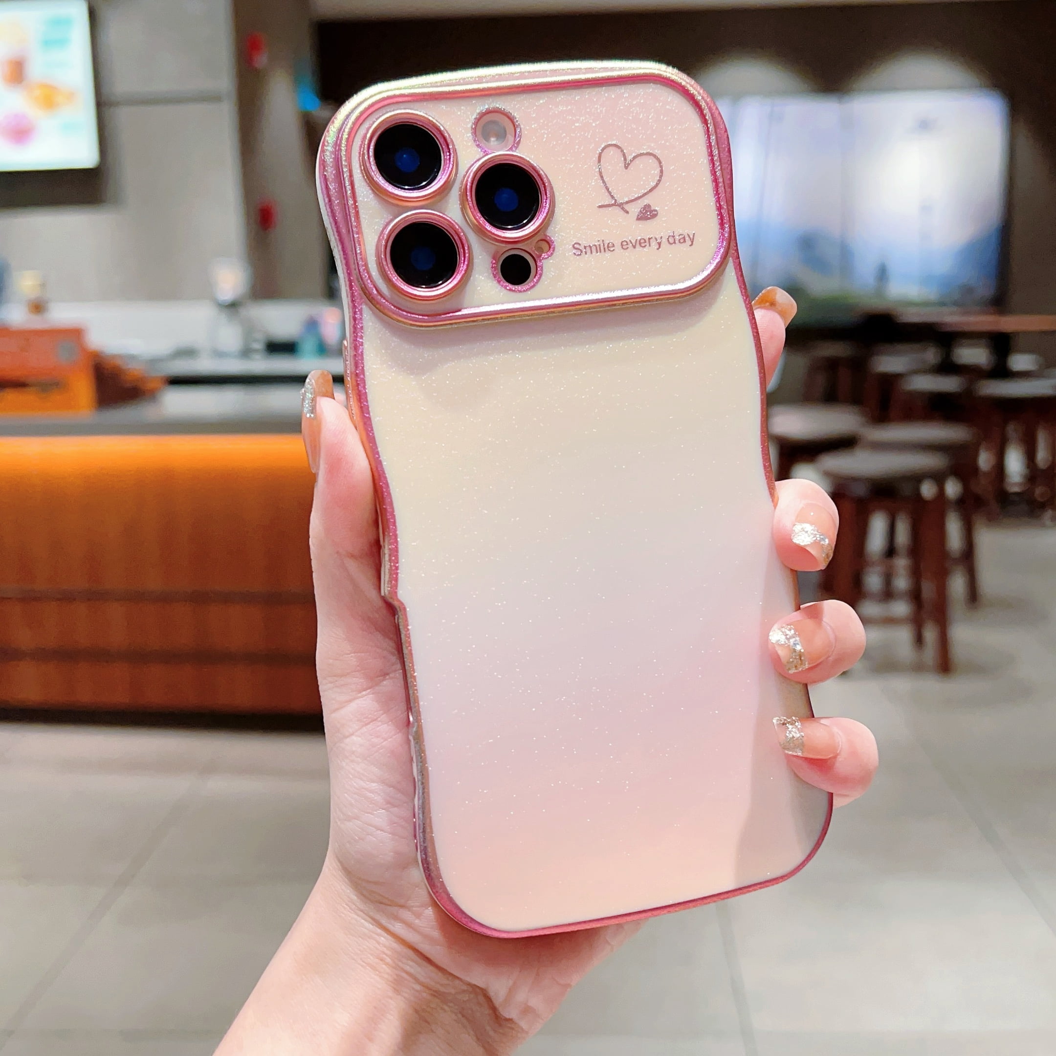 Case for iPhone 16 Pro Max, Luxury Plating Wave Frame and Cute Heart ...