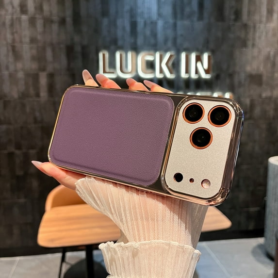 Case for iPhone 16 Pro Max Plating Frame + PU Leather Back, Luxury ...