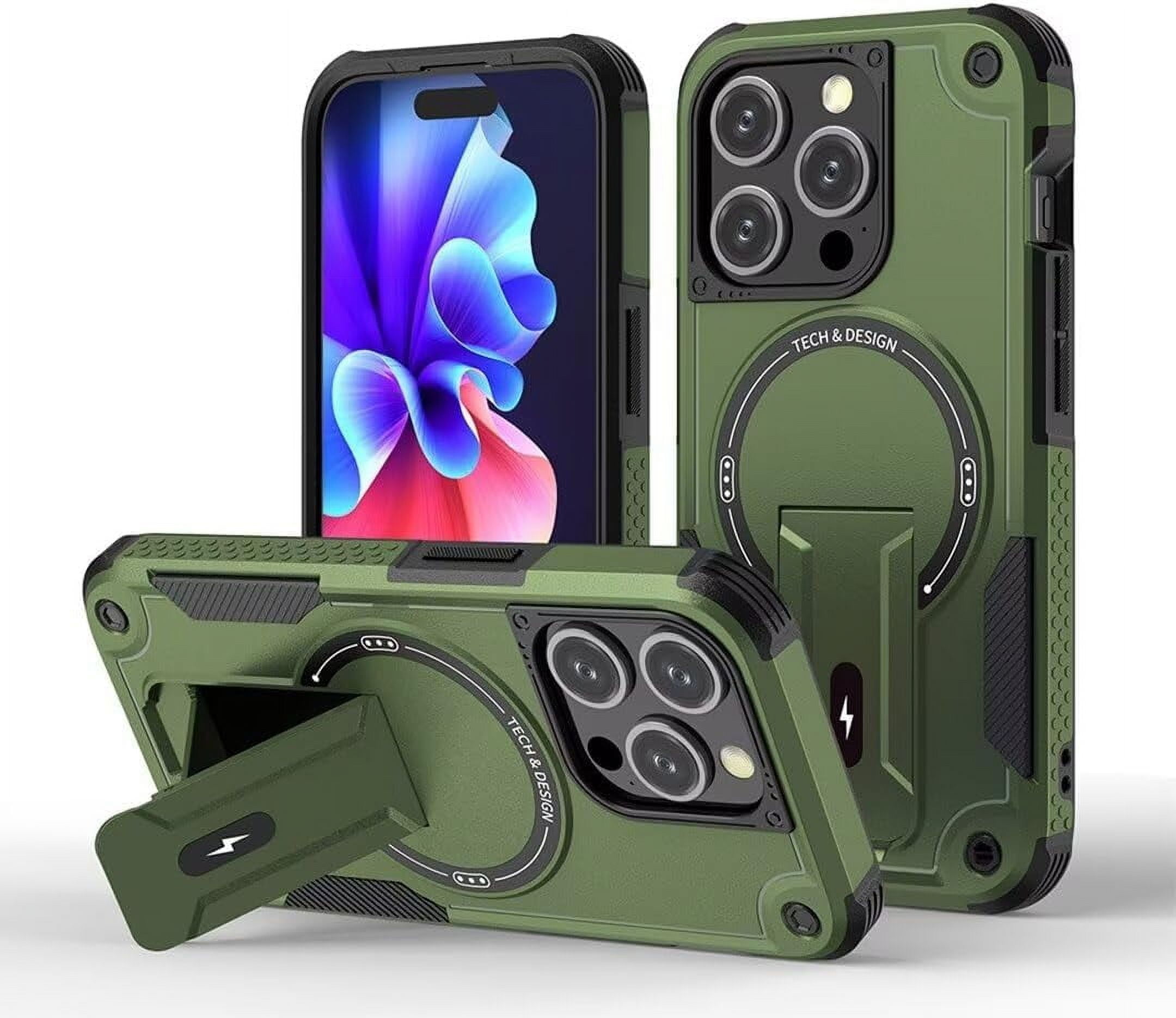 Case for iPhone 16 Pro,Military Grade [Built-in Kickstand] Magnetic Dual-Layer Heavy Duty ...