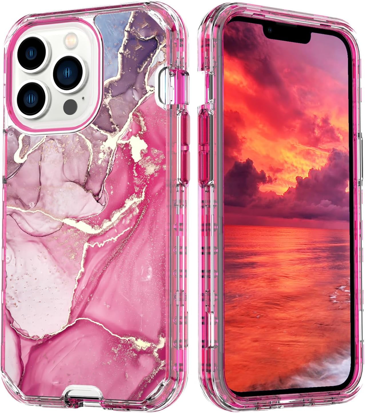 Case for iPhone 16 Pro,Plating Marble Military Grade Rugged Heavy Duty ...