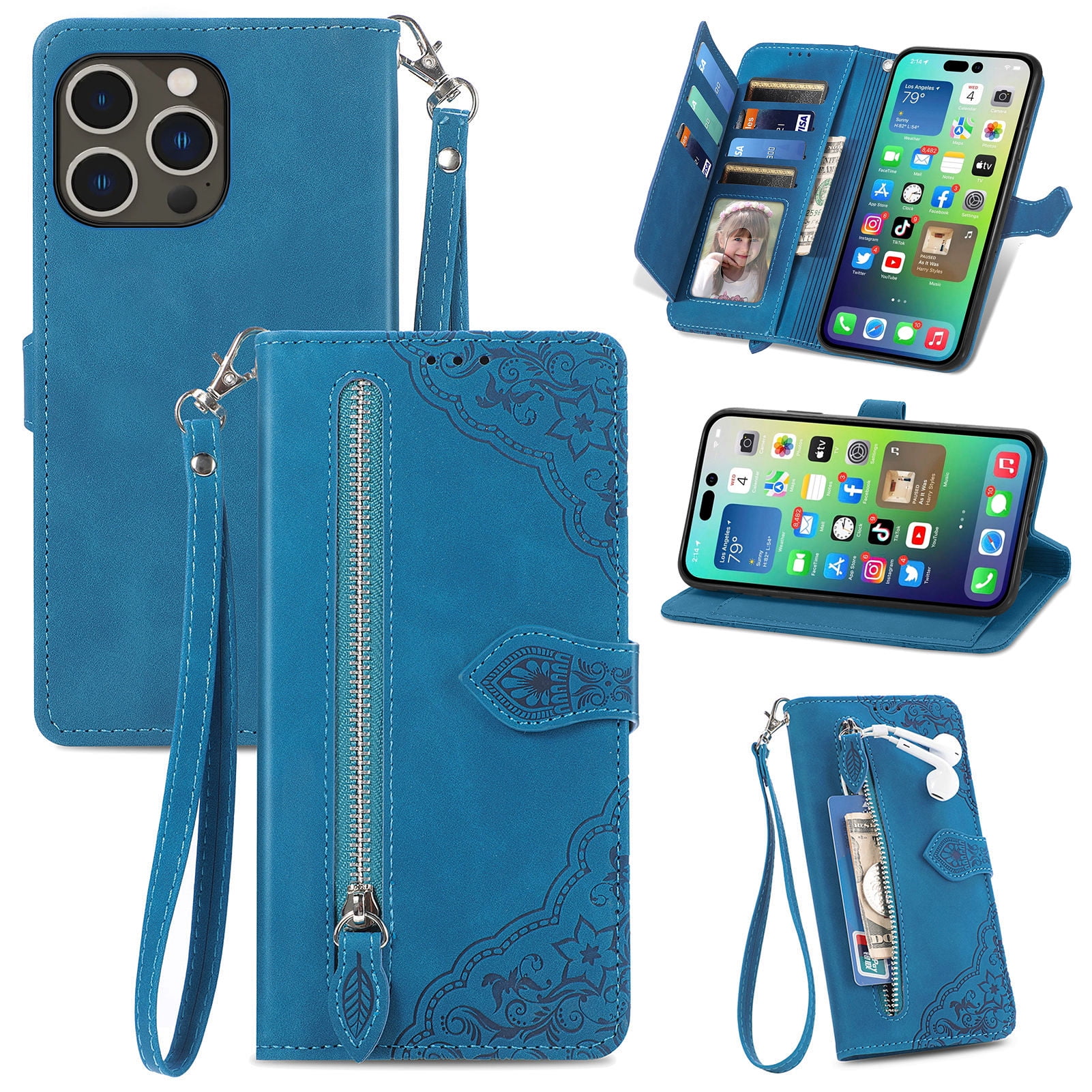 Case for iPhone 16 Pro, Premium PU Leather Magnetic Flip Zipper Wallet ...