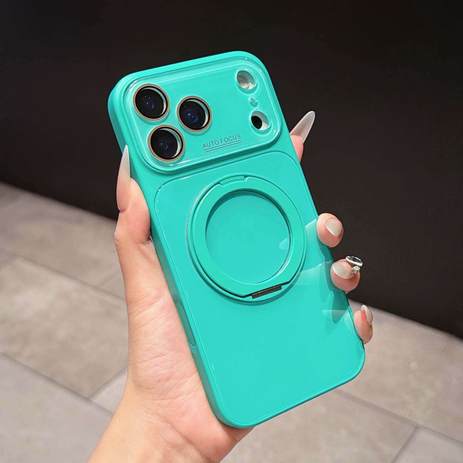 Case for iPhone 17, Magnetic Ring Kickstand Large Window Tempered Glass ...