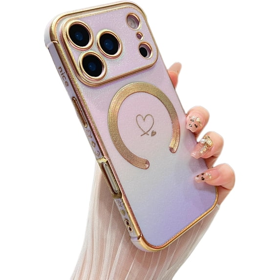 Case for iPhone 17 Pro Case 6.3", Cute Luxruy Iridescent Case with Love ...