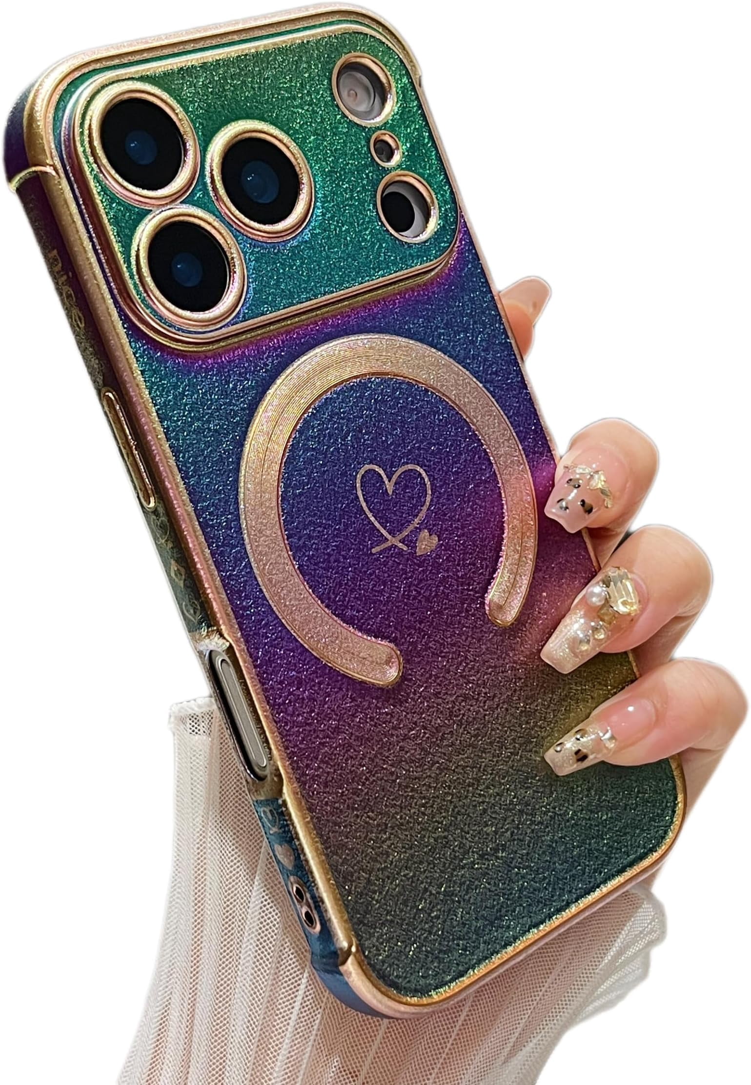 Case for iPhone 17 Pro Case 6.3", Cute Luxruy Iridescent Case with Love ...