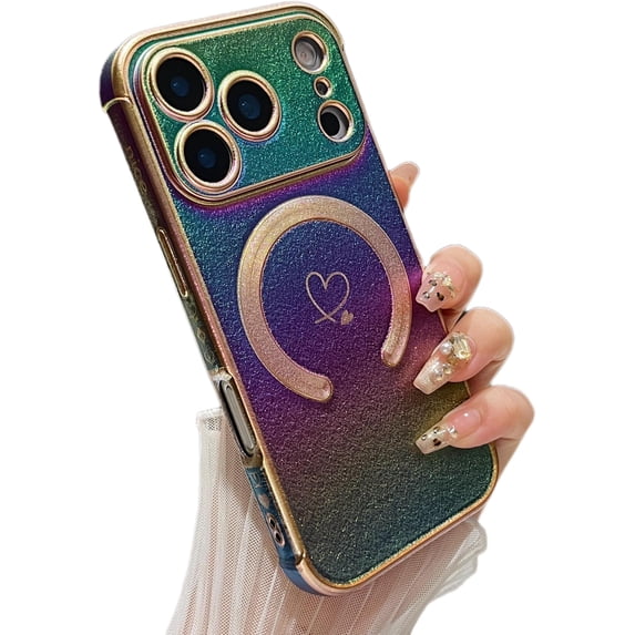 Case for iPhone 17 Pro Case 6.3", Cute Luxruy Iridescent Case with Love ...