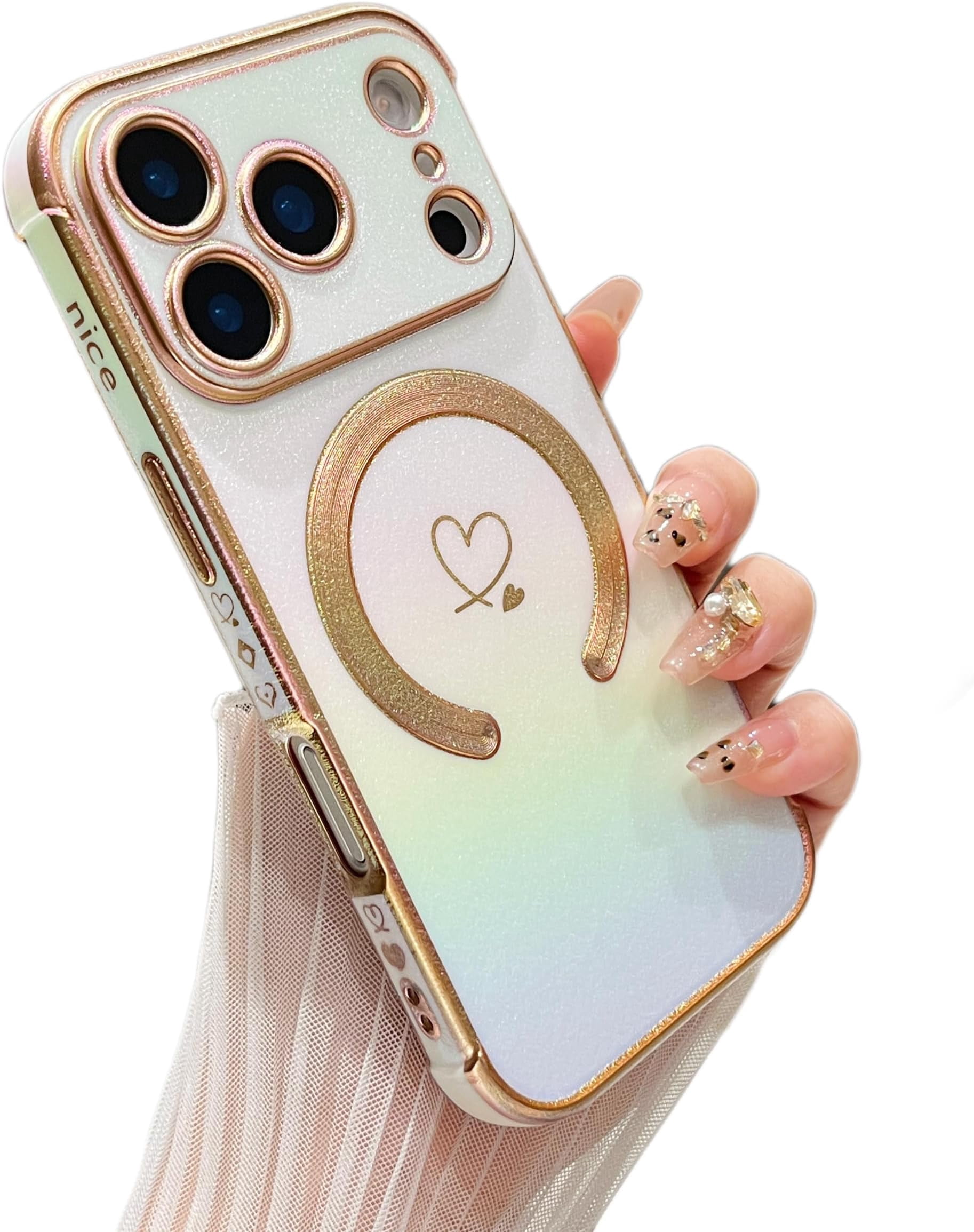 Case for iPhone 17 Pro Case 6.3", Cute Luxruy Iridescent Case with Love ...