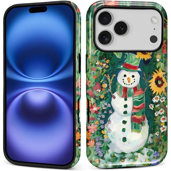 Case for iPhone 17 Pro, Farm Garden Sunflowers Snowman Design Hybrid ...