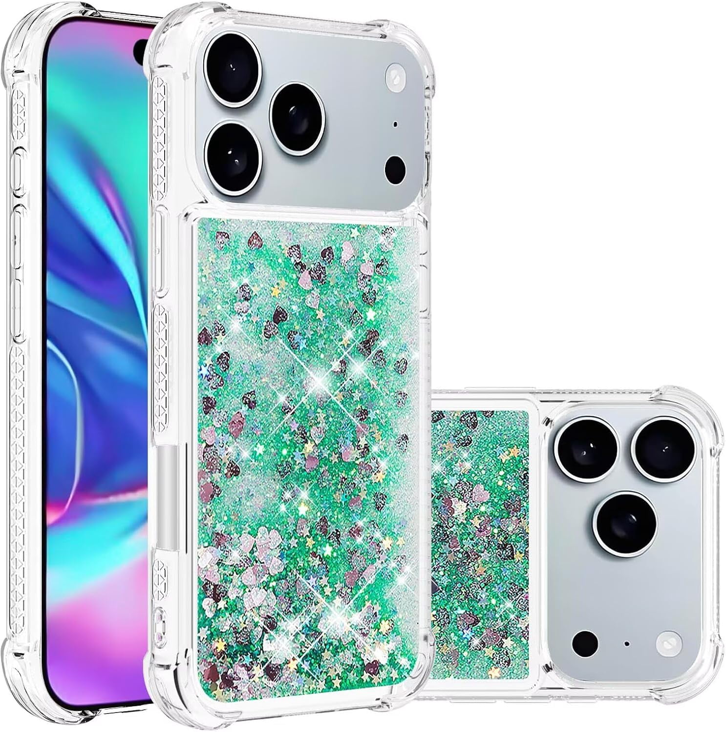 Case for iPhone 17 Pro Max,Flowing Bling Liquid Hearts Sparkle Moving ...