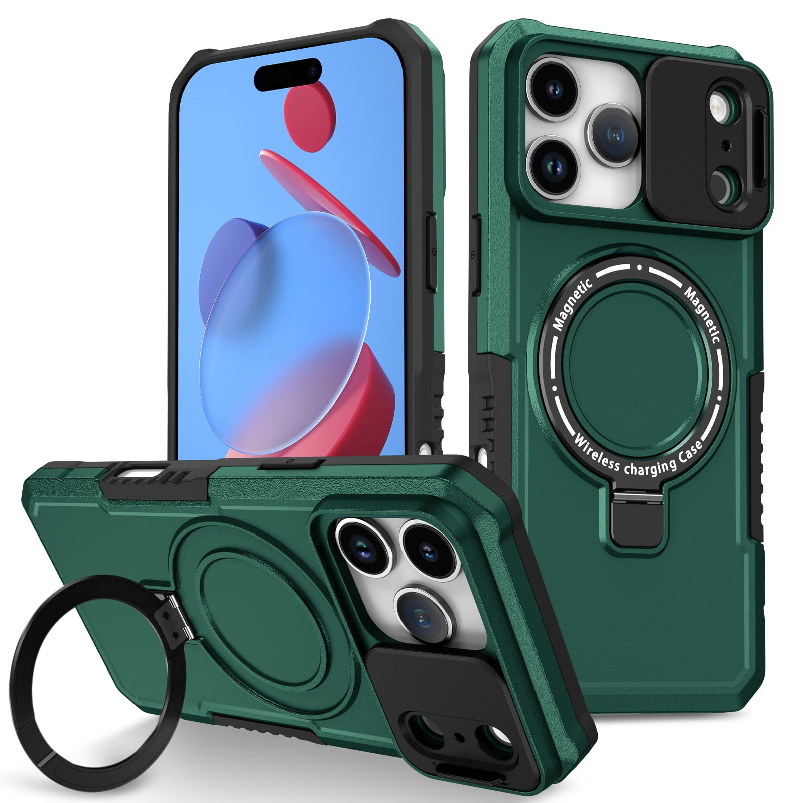 Case for iPhone 17 Pro Max, with Sliding Camera Cover & Ring Kickstand ...