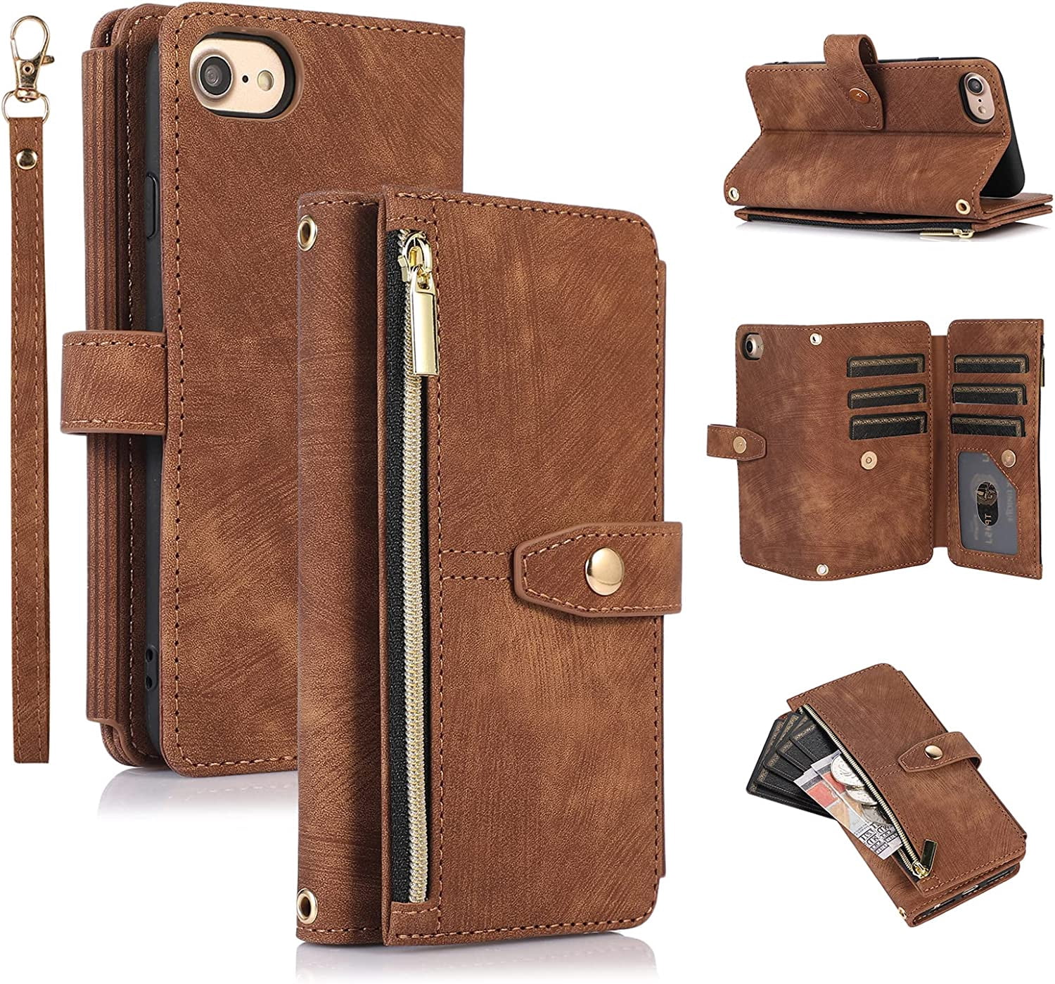 Case for iPhone 7 Plus/iPhone 8 Plus, 9 Card Slots Retro Leather Wallet ...