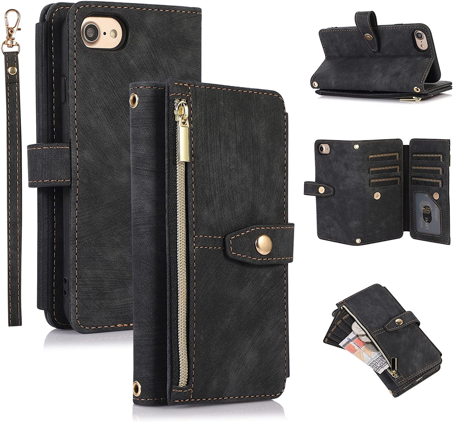 Case for iPhone 7 Plus/iPhone 8 Plus, 9 Card Slots Retro Leather Wallet ...