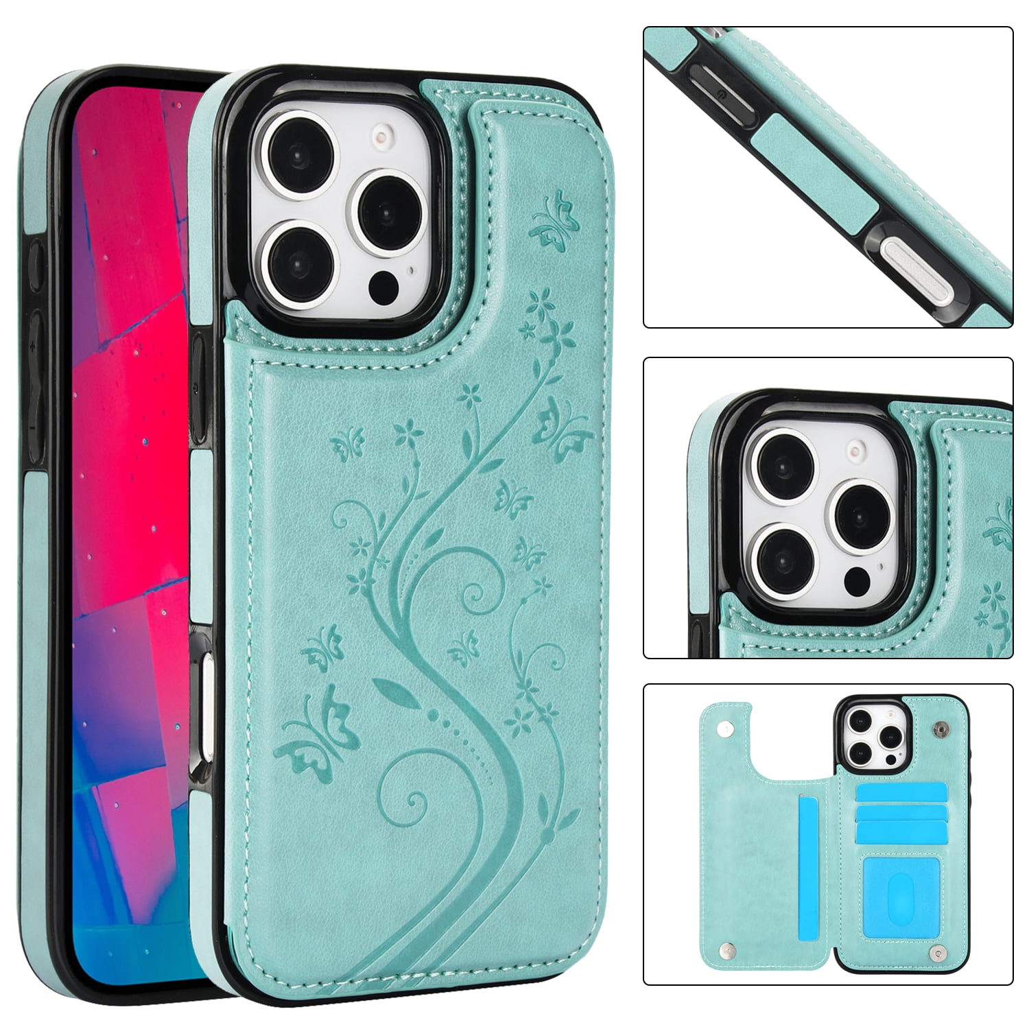 Case for iPhone16 PRO Phone case wallet with card clip, embossed ...