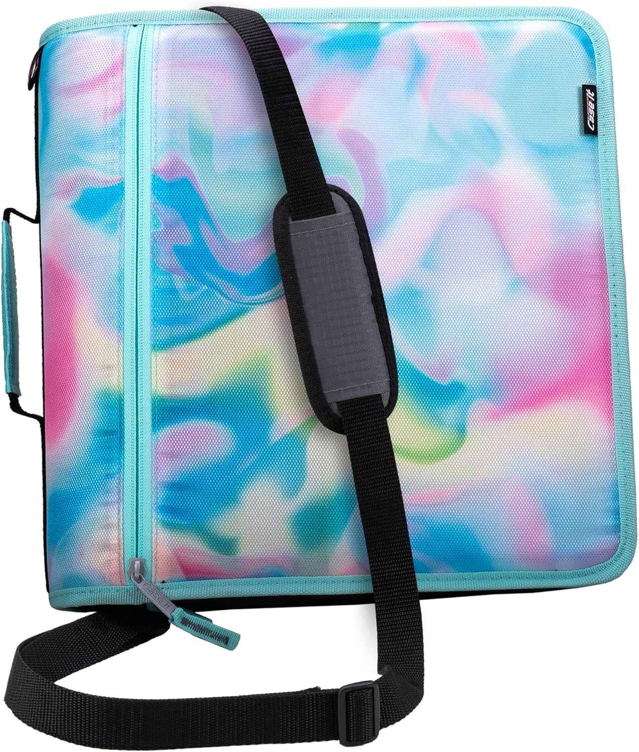 Case-it Mighty Zip Tab 3-Inch O-Ring Binder with Shoulder Strap - Aqua ...