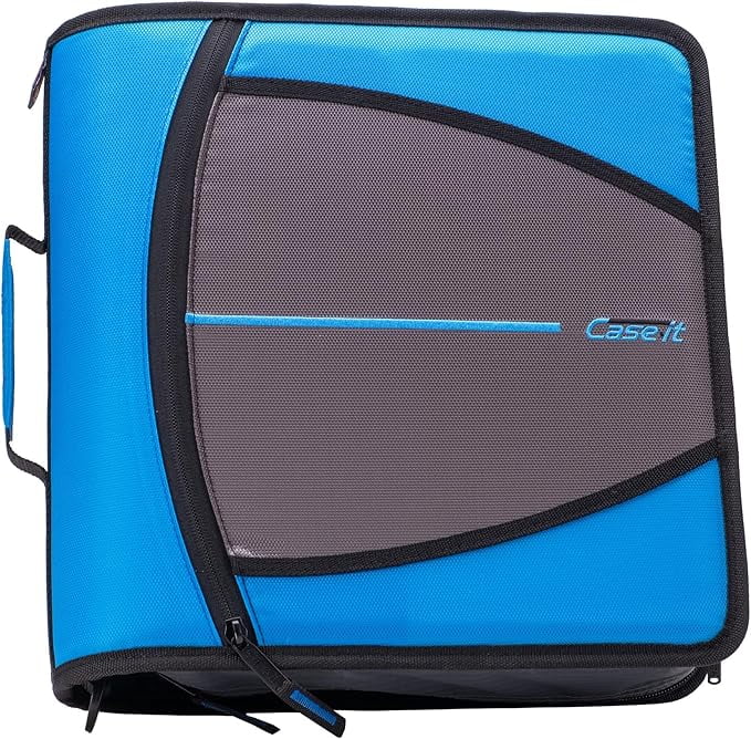 Case-it Mighty Zip Tab Zipper Binder, 3" O-Ring with 5-color tabbes ...